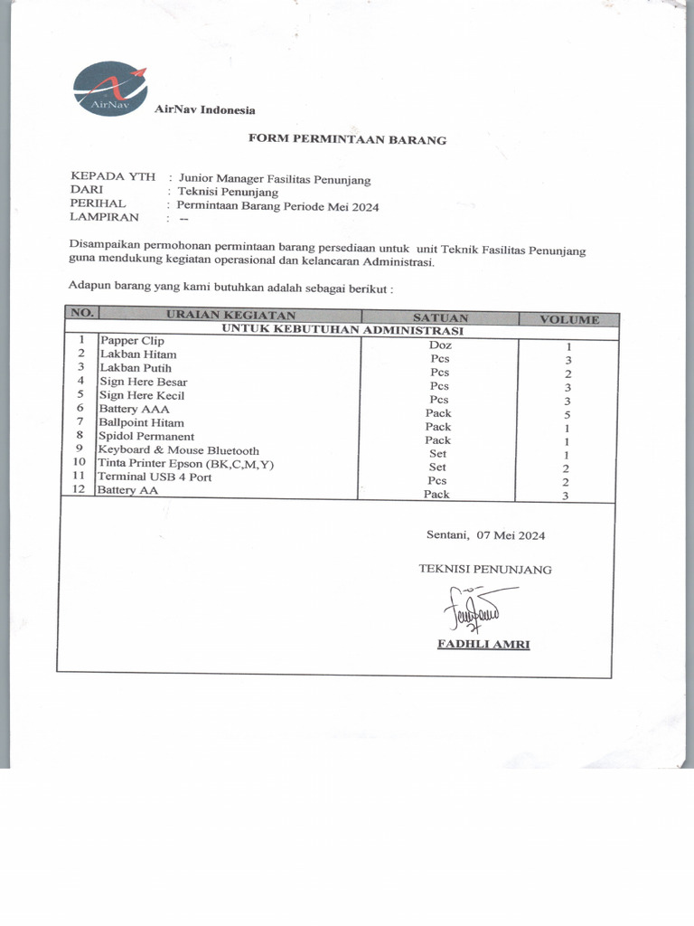 Form Permintaan Barang | PDF