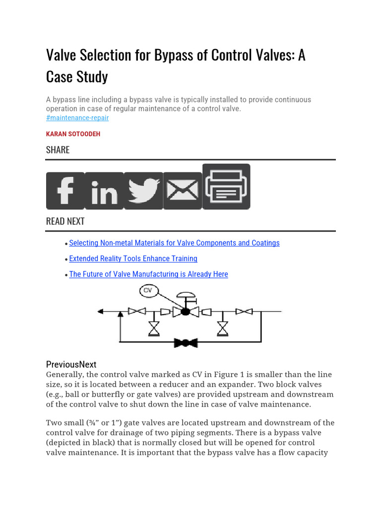 Valve Selection For Bypass of Control Valves | PDF | Valve | Gas ...