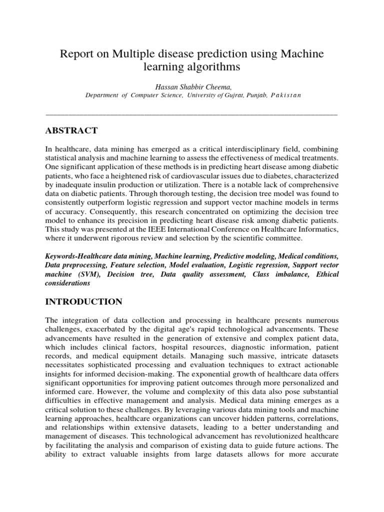 Report On Multiple Disease Prediction Using Machine Learning Algorithms ...
