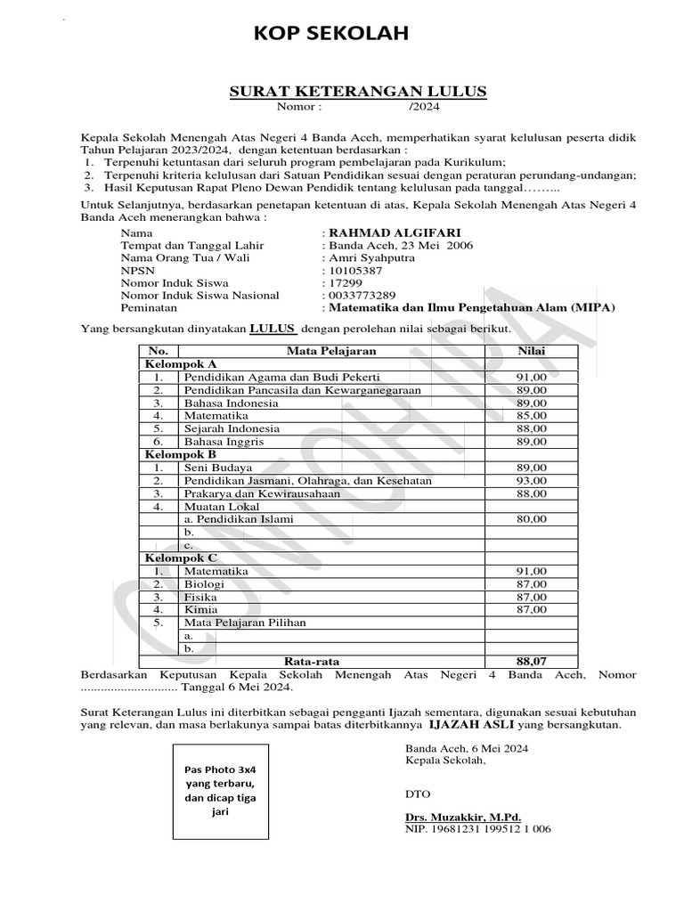 Contoh SKL - Mipa | PDF