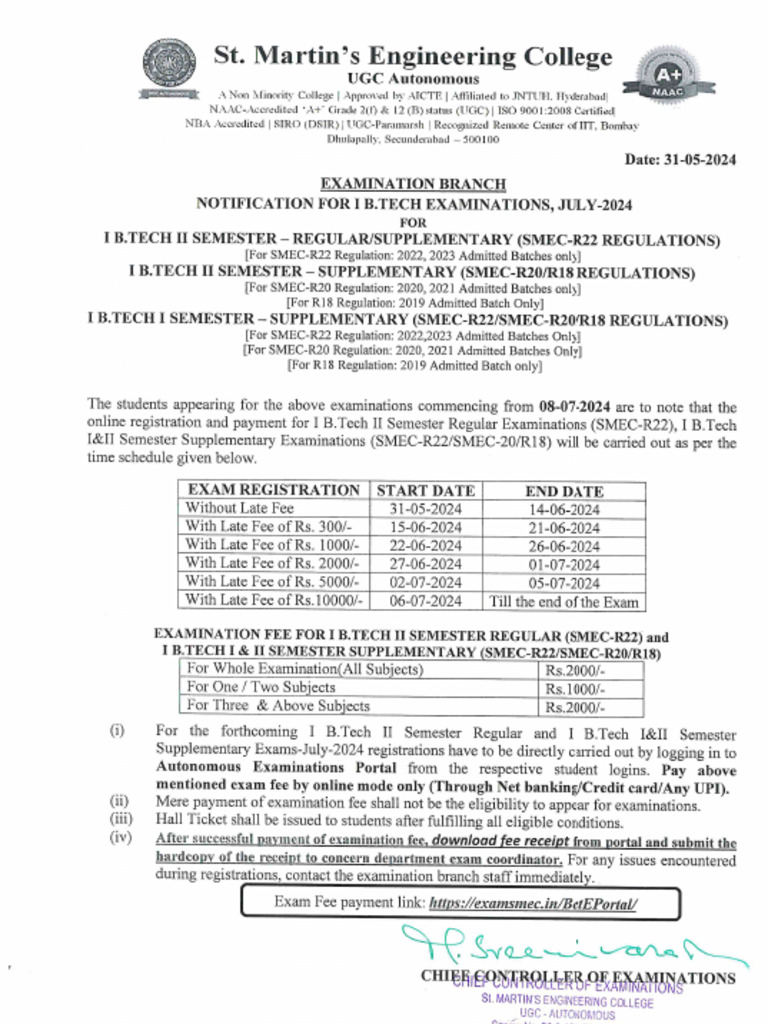 1-2 B.Tech Regular-Supple & 1-1 B.Tech Supple Exams Notification-JULY-2024 | PDF