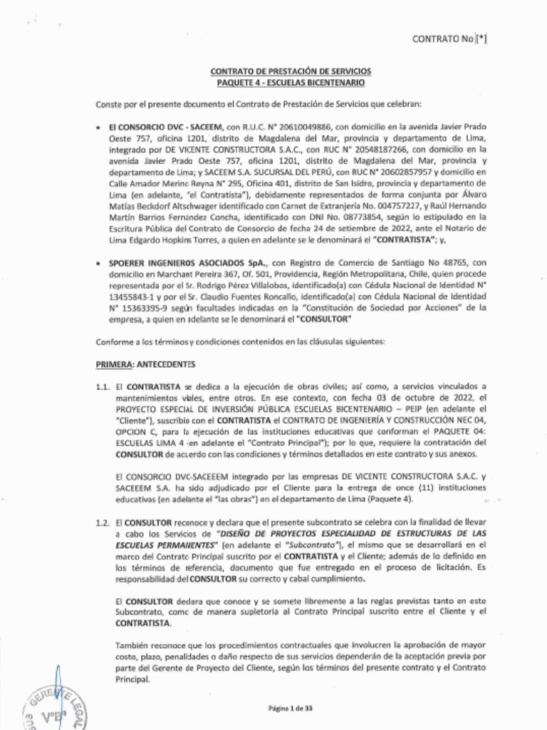 Contrato DVC Saccem - Spoerer Ing Asociados | PDF