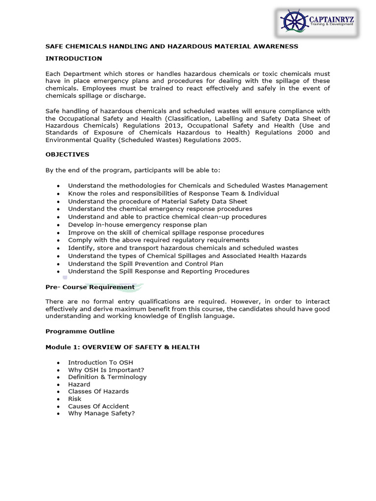Safe Chemical Handling Training Guide | PDF | Dangerous Goods ...