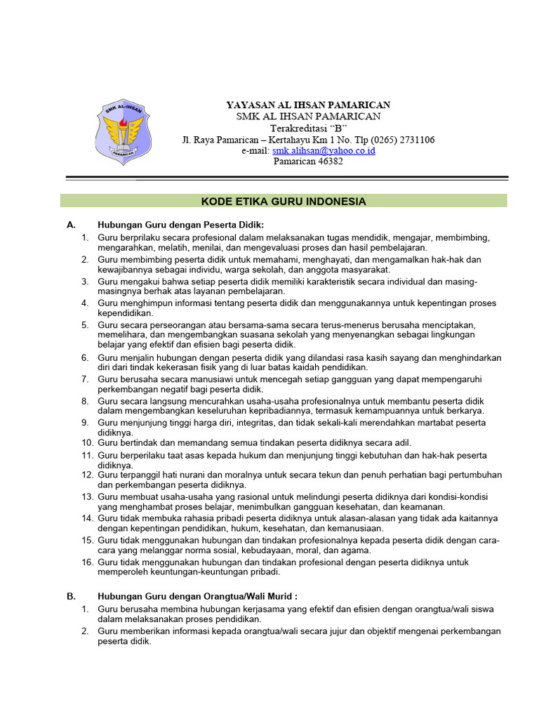 A.4 Kode Etika Guru Indonesia | PDF | Karier & Perkembangan