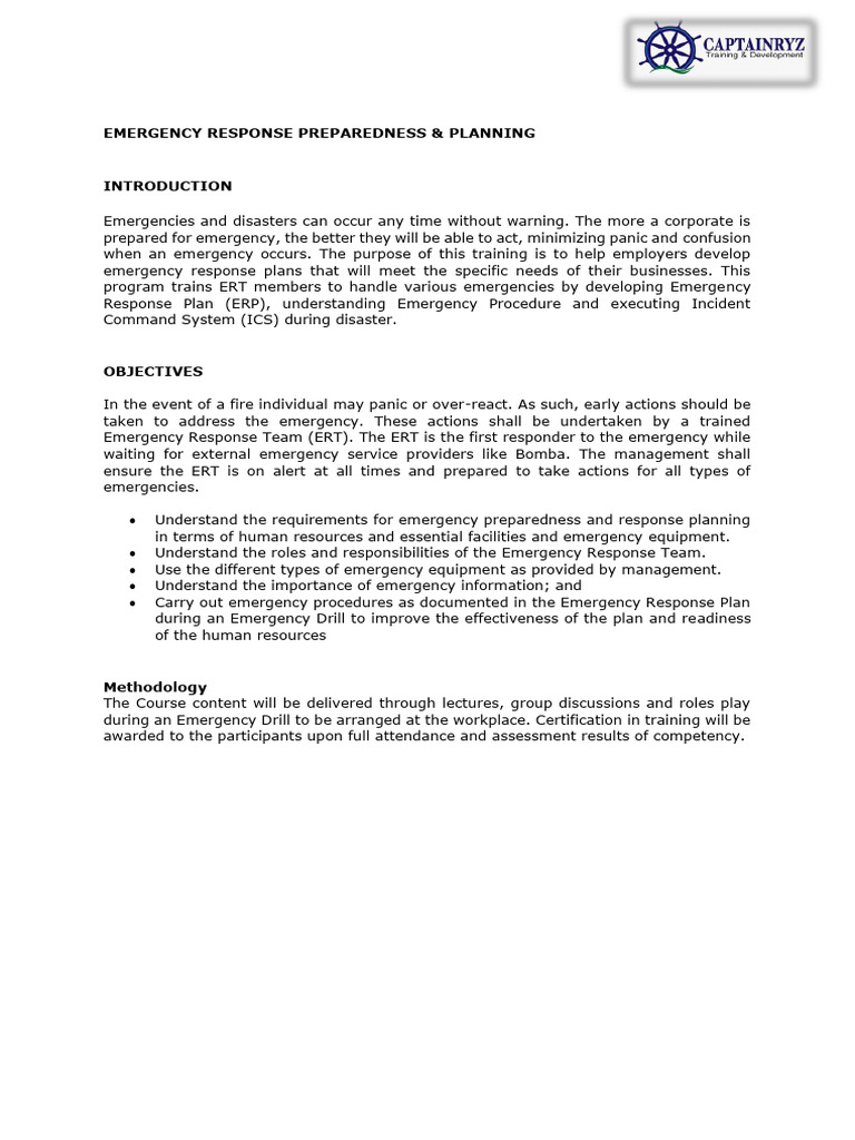 Course Profile - EMERGENCY RESPONSE PREPAREDNESS & PLANNING - 2 DAYS ...