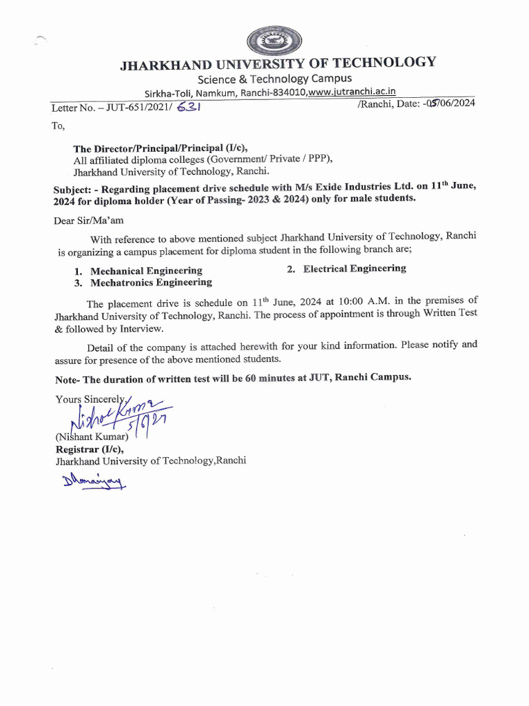 Letter No. 631 Date 05.06.2024 | PDF