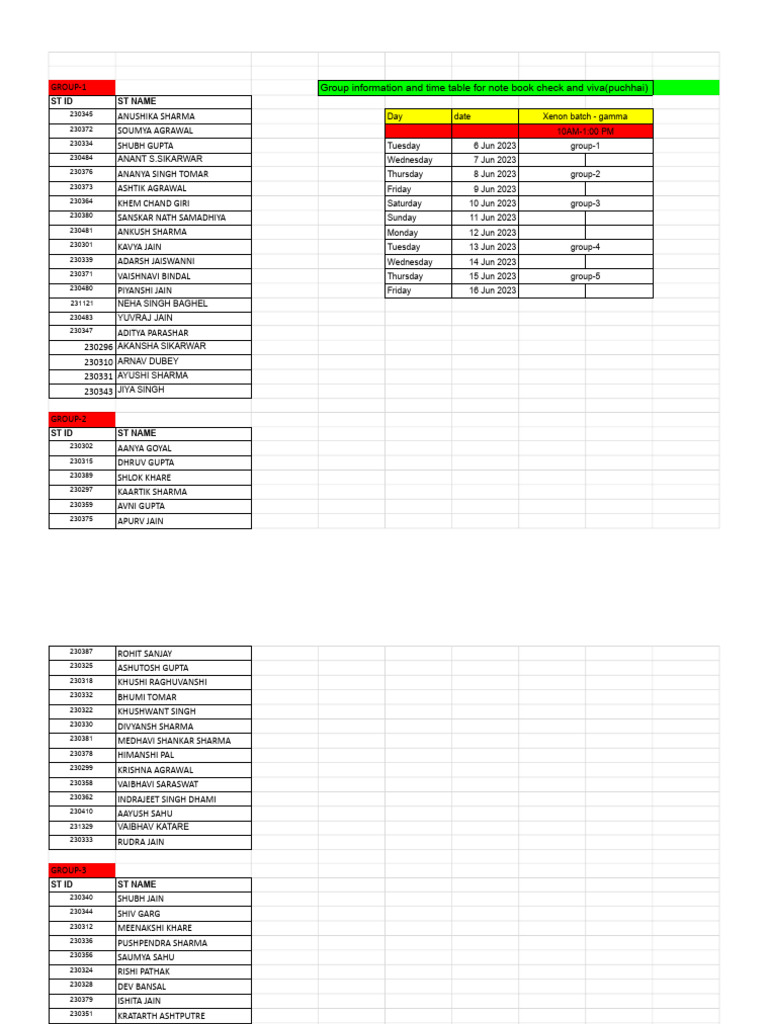 Group Timetable for Notebook Check | PDF
