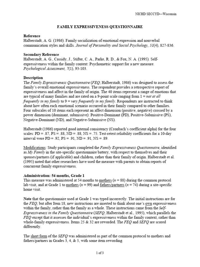 Family Expressiveness Questionnaire Overview | PDF | Cronbach's Alpha ...