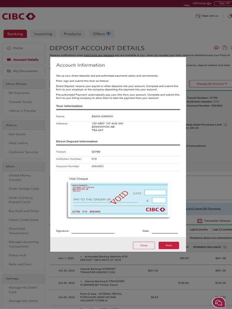 Deposit Account Details CIBC Online Banking | PDF | Debit Card | Banks