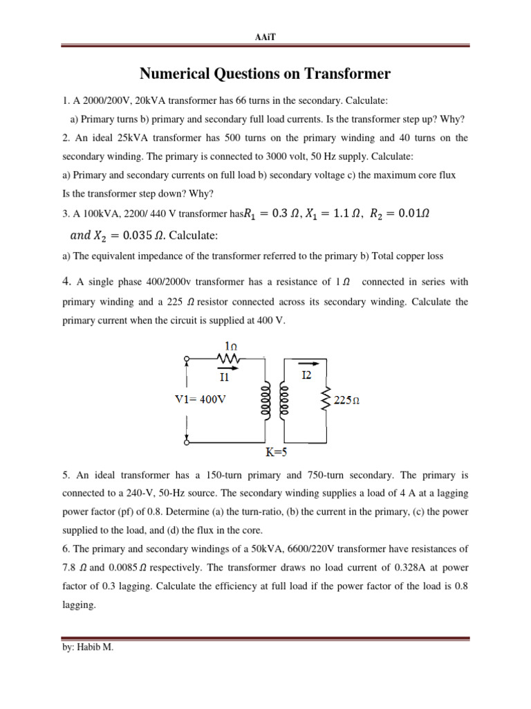 Numerical Questions On Transformer | PDF | Transformer | Electronics