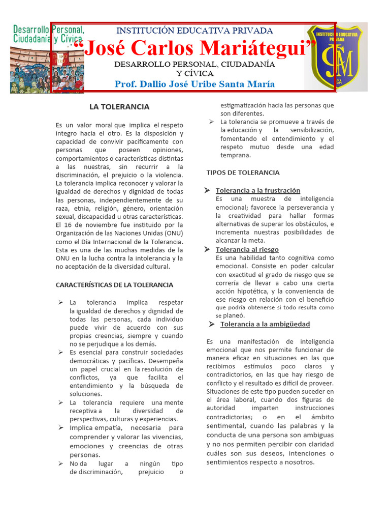 la-tolerancia-separata | Descargar gratis PDF | Tolerancia | Las emociones