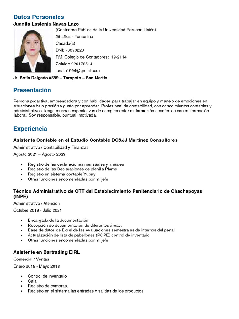 Curriculum Vitae Juanita Navas | PDF | Contador | Contabilidad