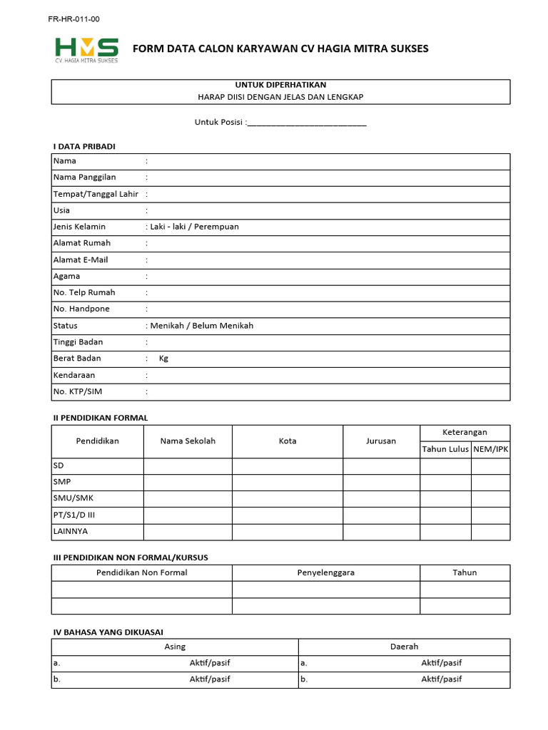 Formulir Data Calon Karyawan | PDF
