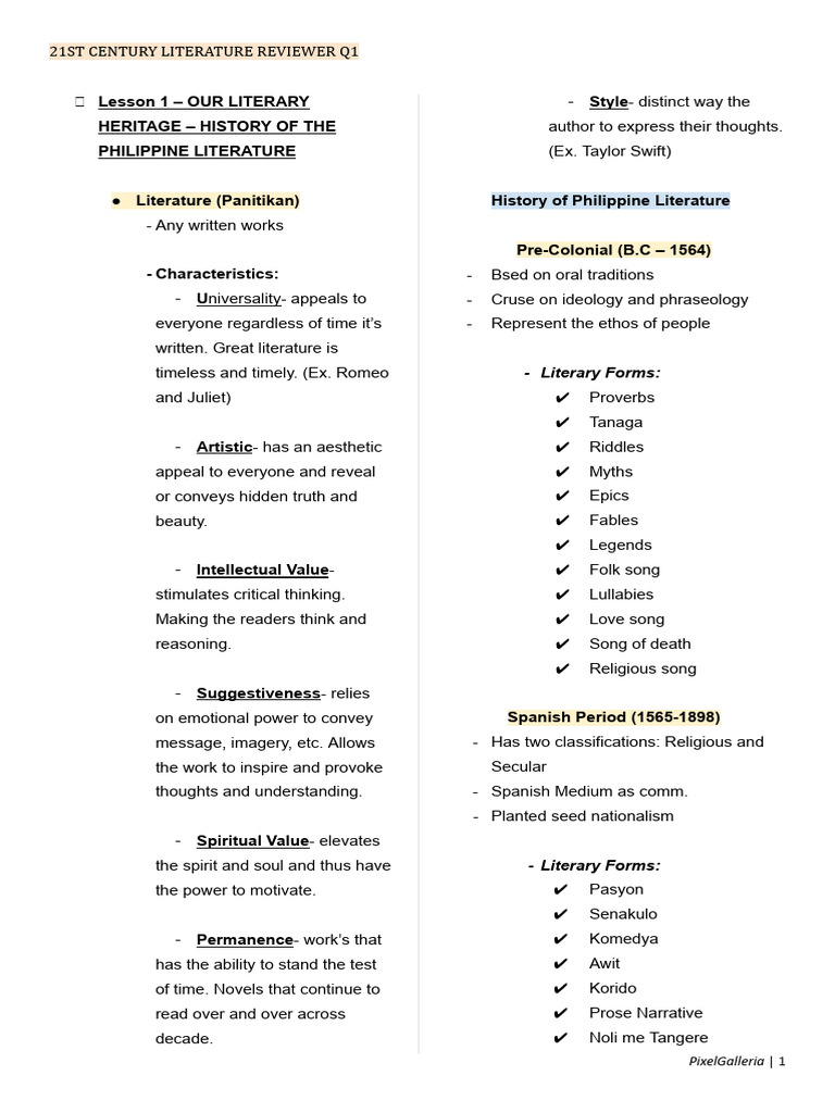 21ST Century Literature Reviewer (G12) | PDF | Poetry | Plot (Narrative)