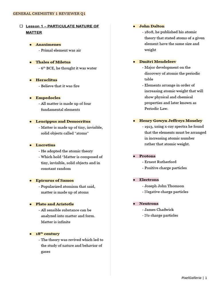 GENERAL CHEMISTRY 1 REVIEWER (G12) | Download Free PDF | Ion | Atomic ...