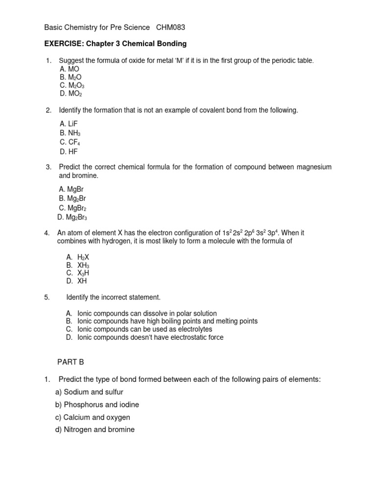 CHM 083 Chemistry Tutorial - Topic 3 CHEMICAL BONDING | PDF | Chemical ...