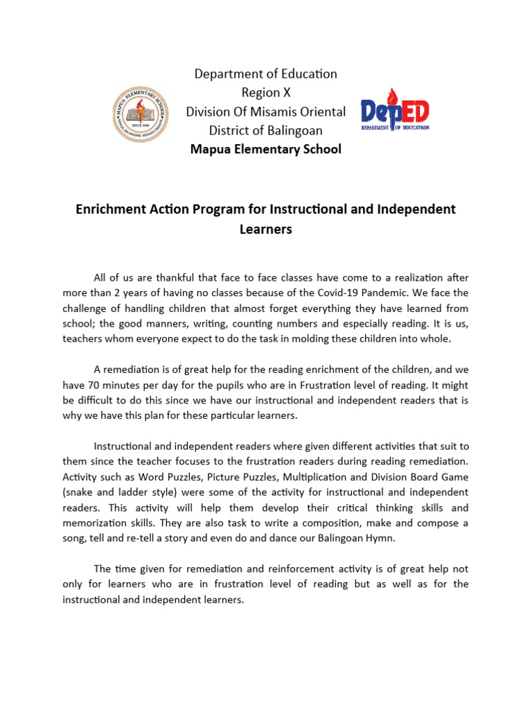 Action plan, enrichment for INS & IND | PDF