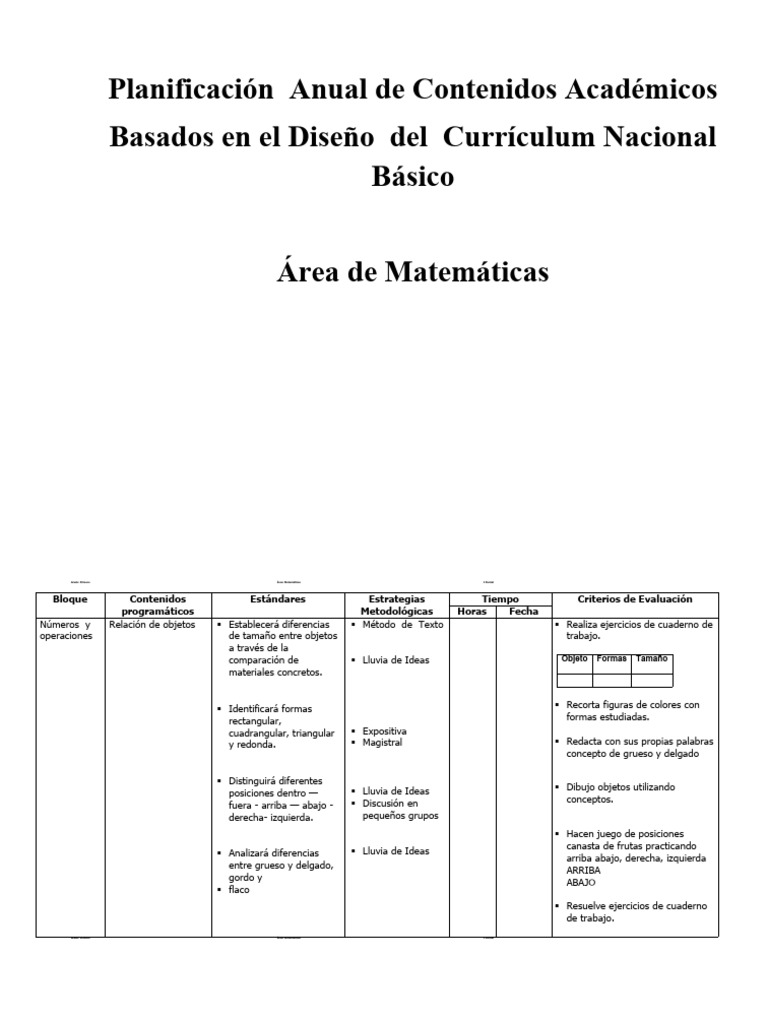Planificación Primer grado Anual de Contenidos Académicos | PDF
