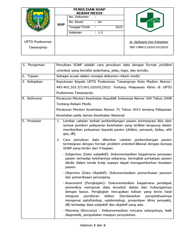 Panduan Penulisan SOAP Rekam Medis | PDF | Sains & Matematika