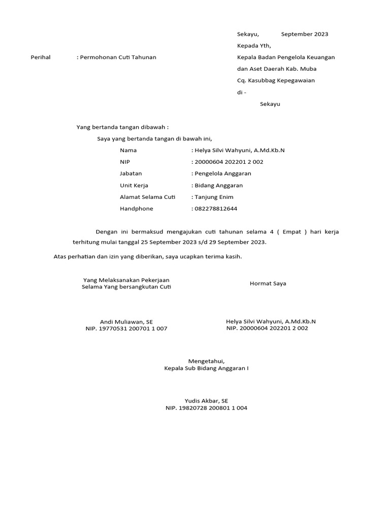 Konsep Surat Cuti | PDF