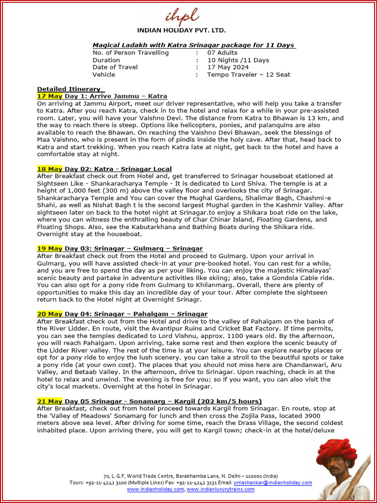 11 Days Katra With Kashmir Ladakh Package - Venu Sir - Final | PDF