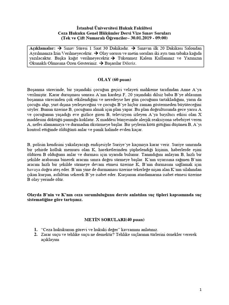 Ceza Genel Vize Sinav Sorulari | PDF