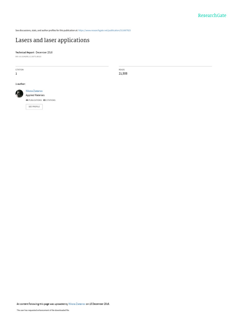 Lasers And Laser Applications December 2016 Pdf Laser Laser Diode