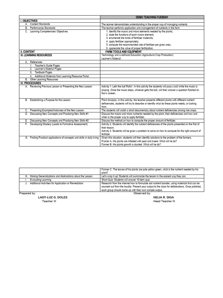 DLL-DEMO IN TLE 3rd Quarter | PDF | Fertilizer | Learning
