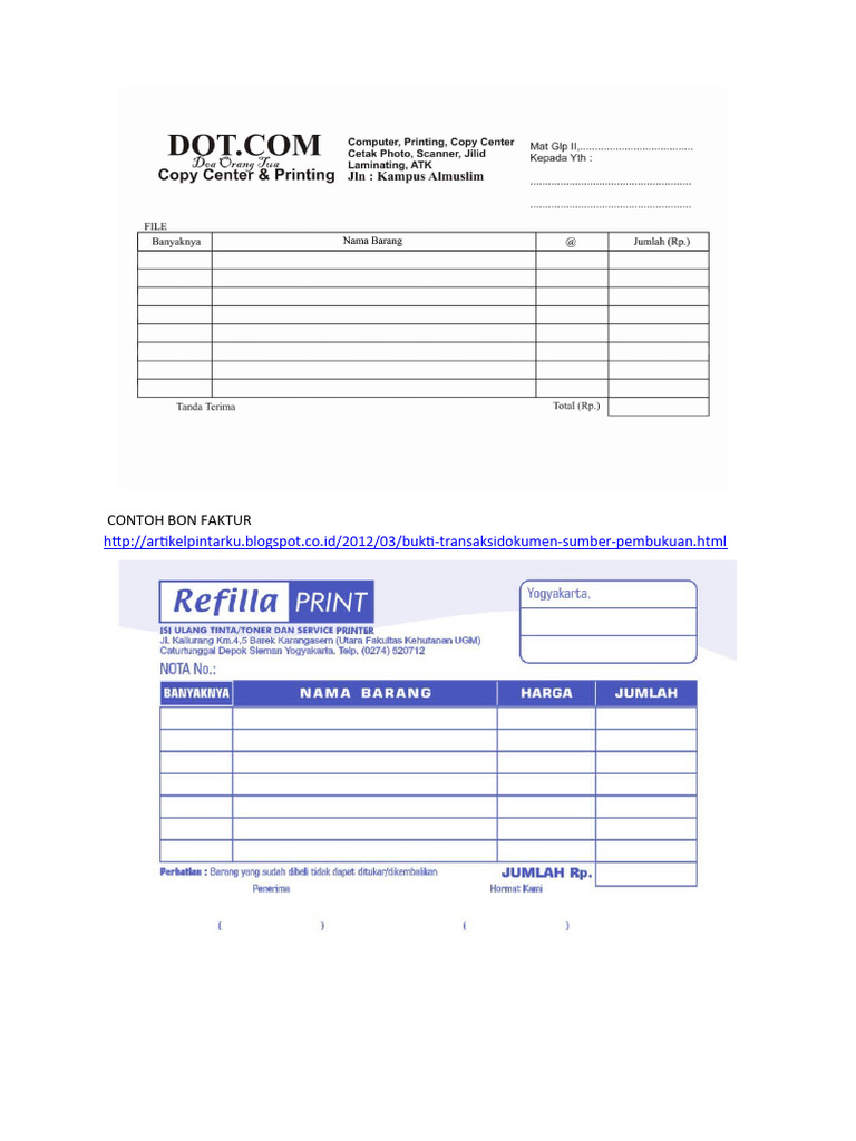 Contoh Bon Faktur dan Pemesanan Barang | PDF