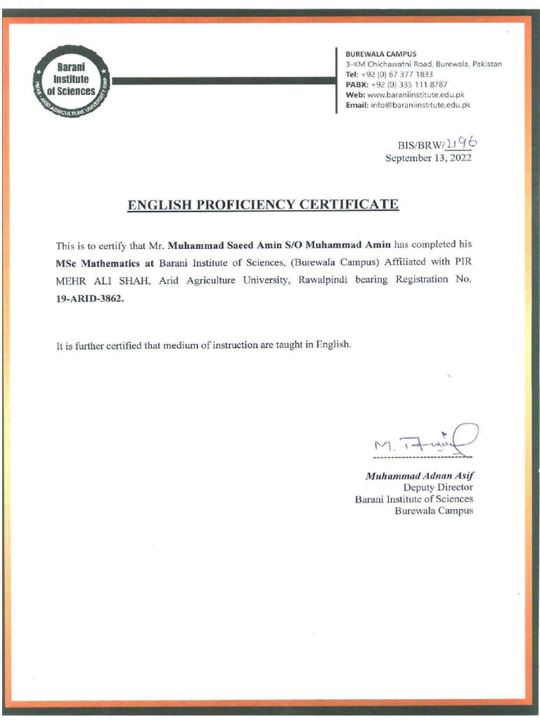 English Proficiency Certifecate | PDF