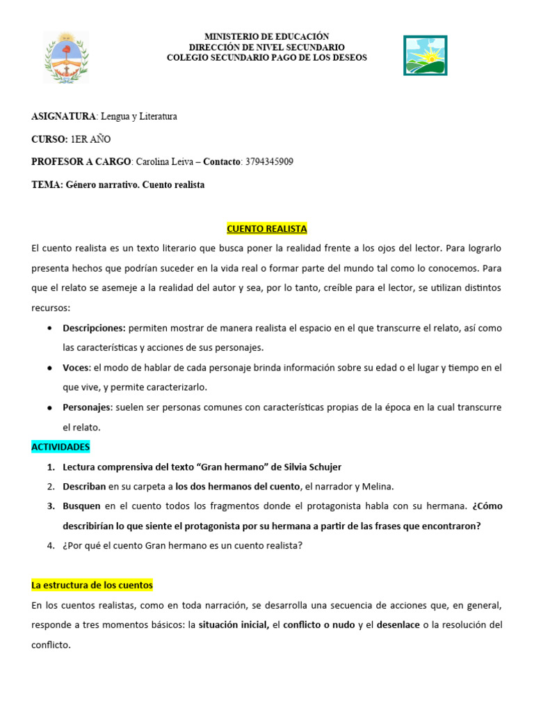 Trabajo Lengua - 1ro 2da | PDF | Narración | Cuentos