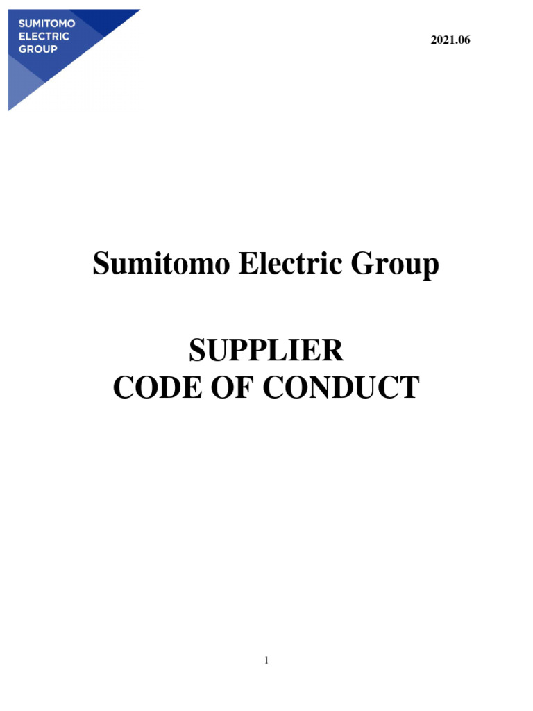 Sumitomo Electric Supplier Code of Conduct | PDF | Supply Chain ...