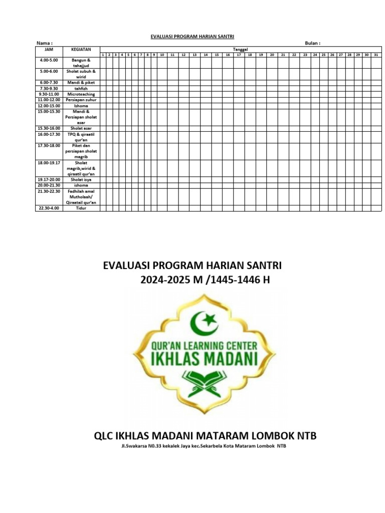 Evaluasi Program Harian Santri | PDF