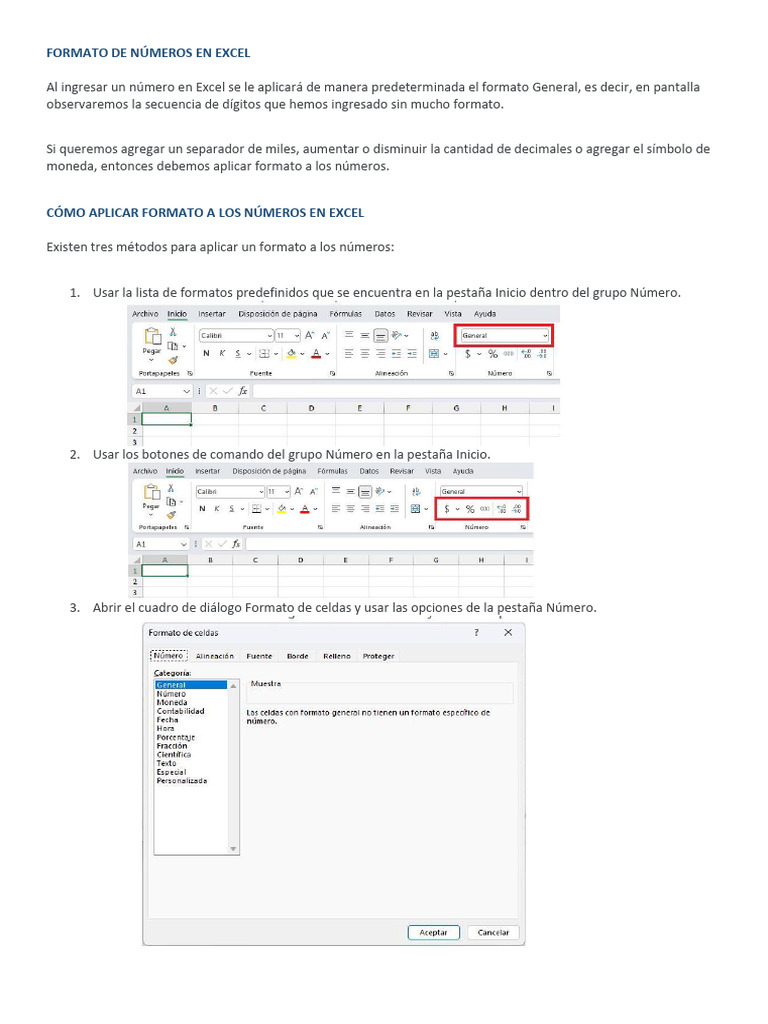 Formato de Números en Excel | PDF | Microsoft Excel | Decimal