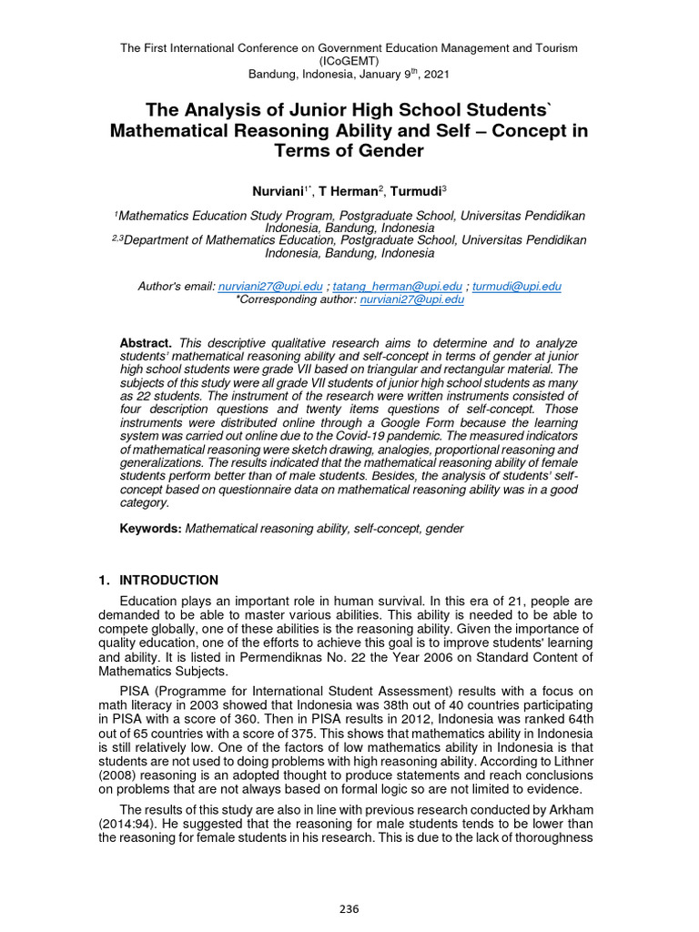 The Analysis of Junior High School Students' Mathematical Reasoning ...