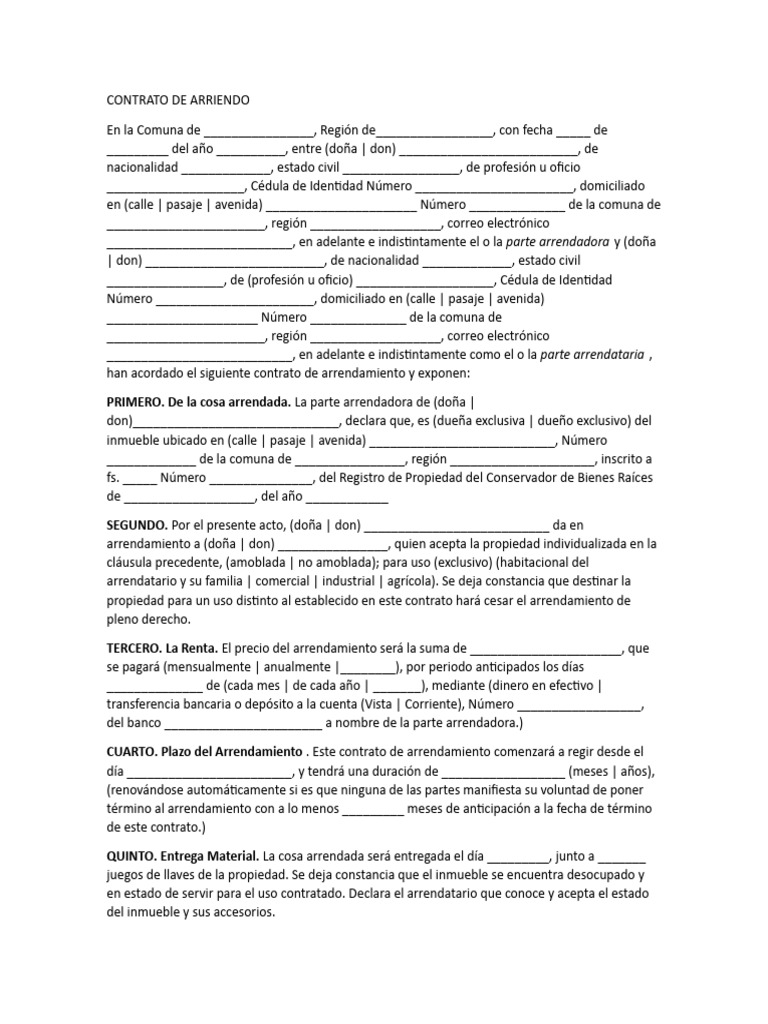 Contrato de Arriendo Inmueble | Descargar gratis PDF | Propiedad | Bancos