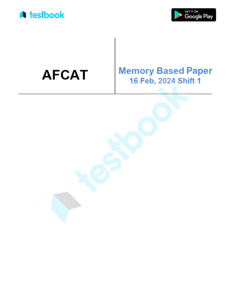 AFCAT Memory Based Paper (Held On - 16 Feb, 2024 Shift 1) | PDF