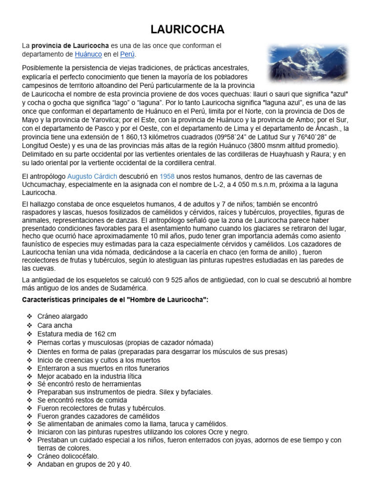 Historia y hallazgos de Lauricocha | PDF | Ciencias sociales | Historia