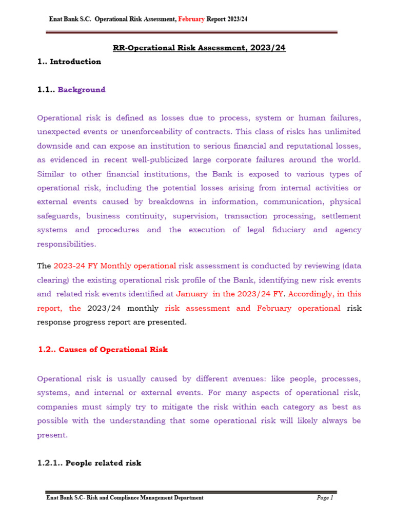 RR-Operational Risk Assessment, Febr 2023-24. | PDF | Risk Management ...
