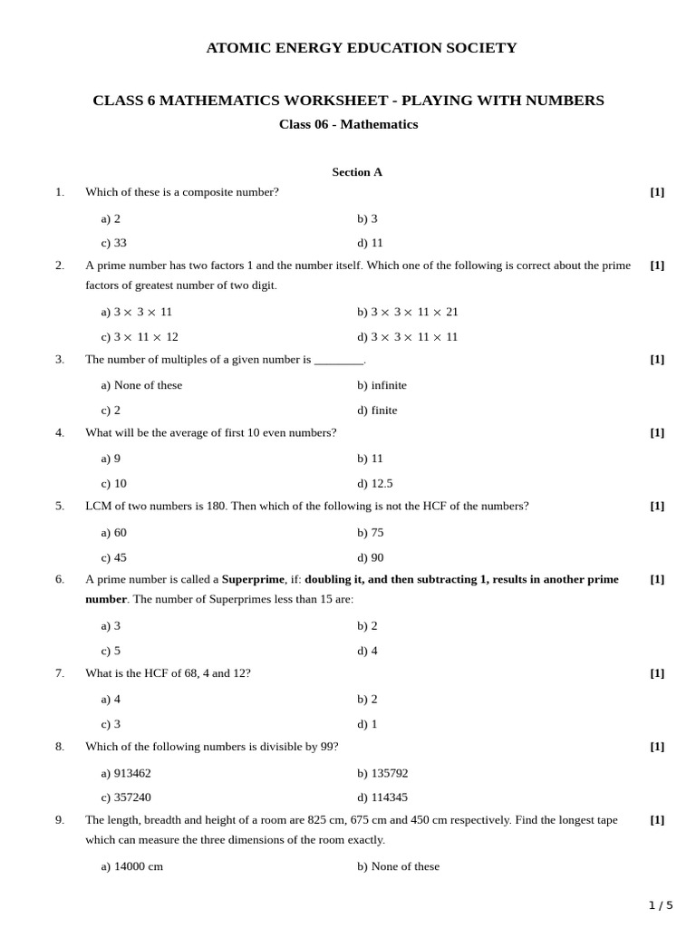 Class 6 Worksheet - Playing With Numbers | PDF | Numbers | Mathematics