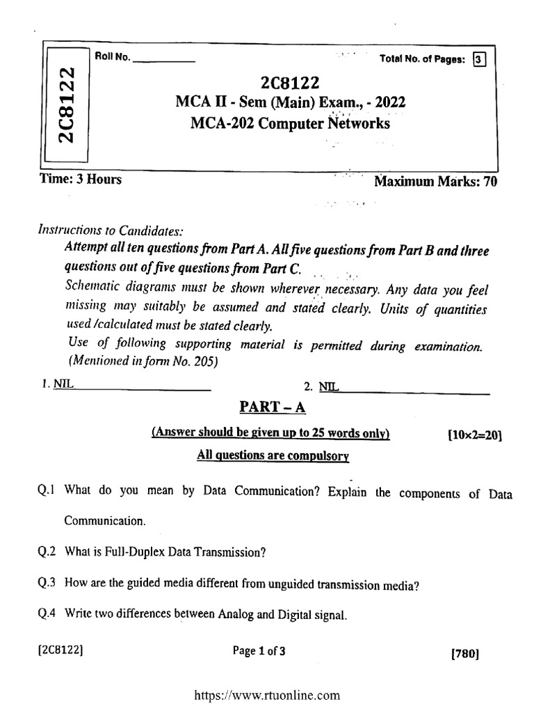 Mca 2 Sem Computer Networks 2c8122 2022 | PDF