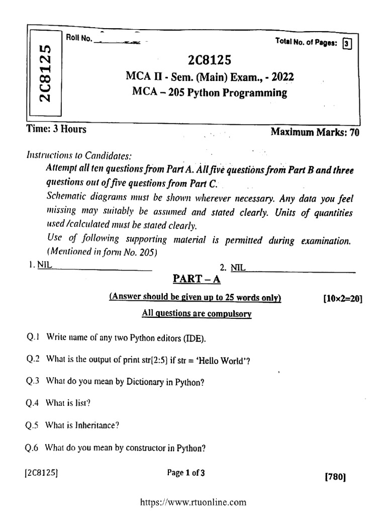 Mca 2 Sem Python Programming 2c8125 2022 | PDF