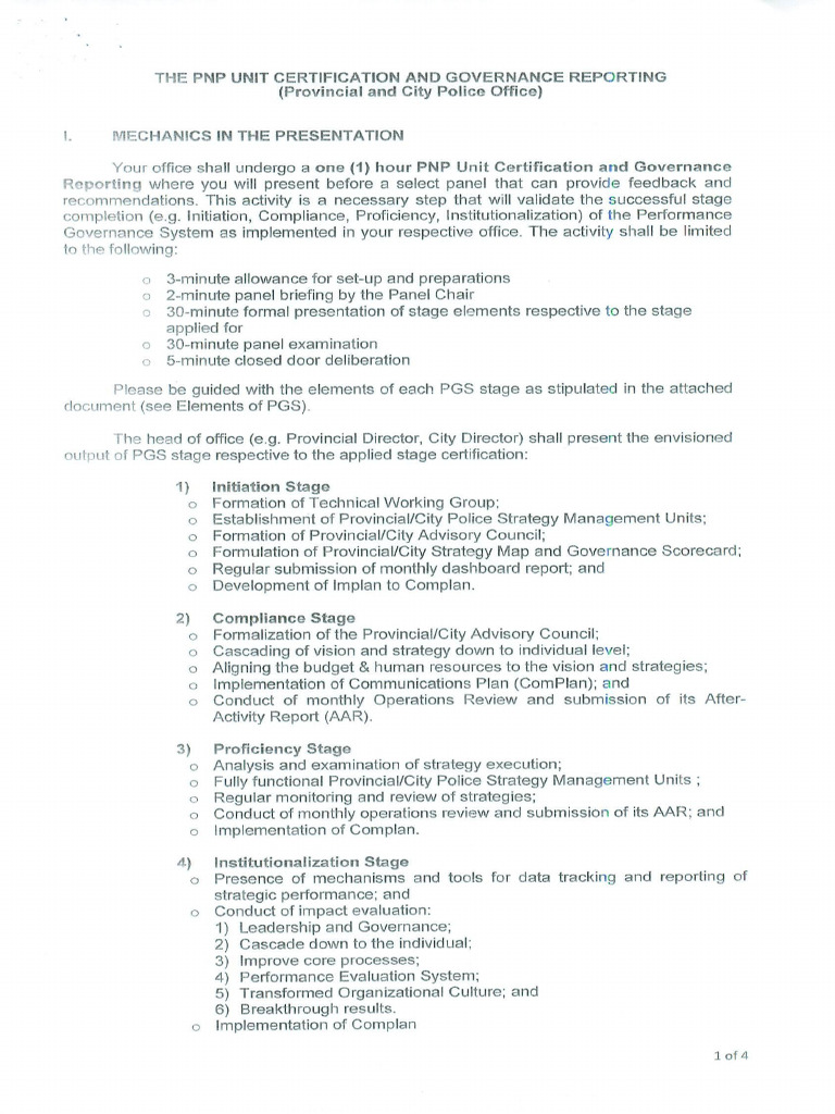 The PNP Unit Certification and Governance Reporting | PDF