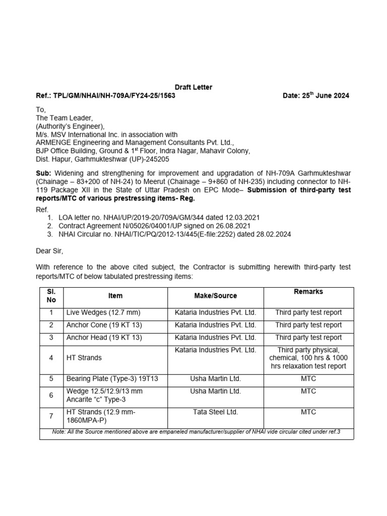 15xx Draft Letter Reg. Submission Third Party Test Reports of ...