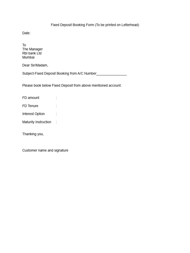 Fixed Deposit Booking Form Template | PDF | Business | Law
