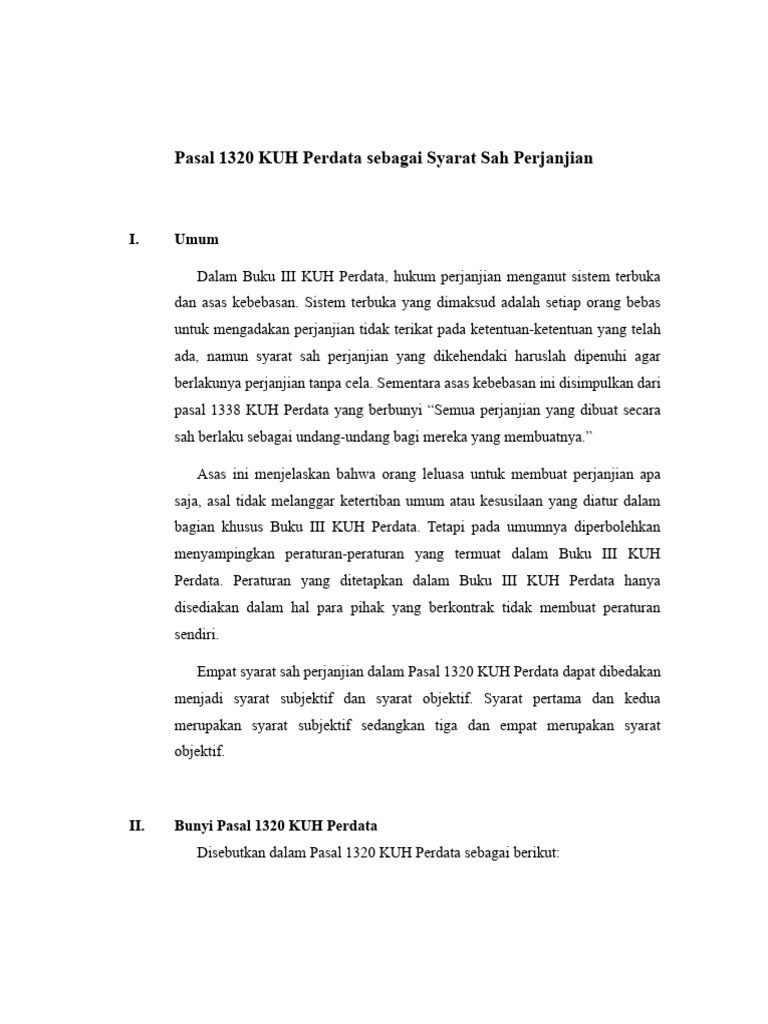 Resume Pasal 1320 KUH Perdata Sebagai Syarat Sah Perjanjian | PDF