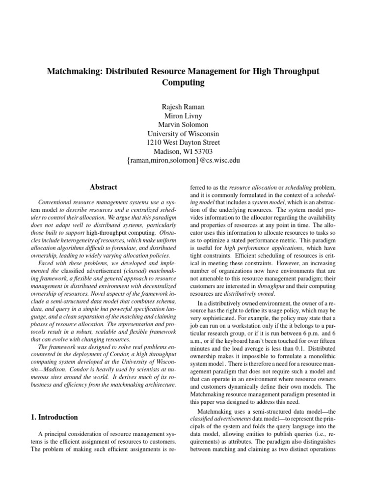 Matchmaking Distributed Resource Management For High Throughput Computing | PDF | Data Model ...