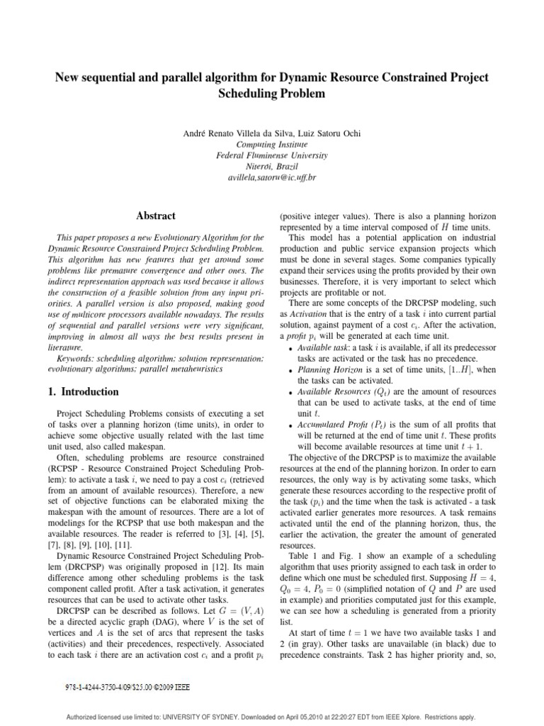 New sequential and parallel algorithm for Dynamic Resource Constrained ... New sequential and parallel algorithm for Dynamic Resource Constrained ...