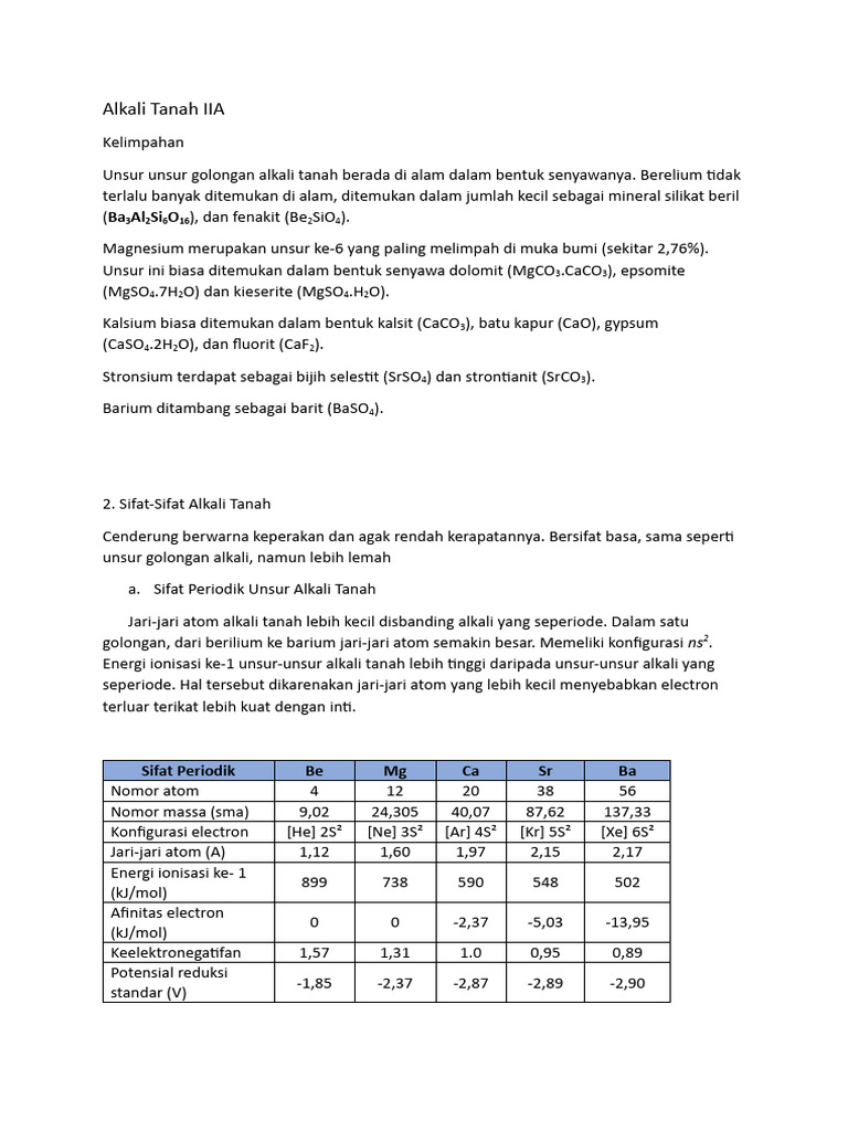 Sifat dan Reaksi Unsur Alkali Tanah | PDF