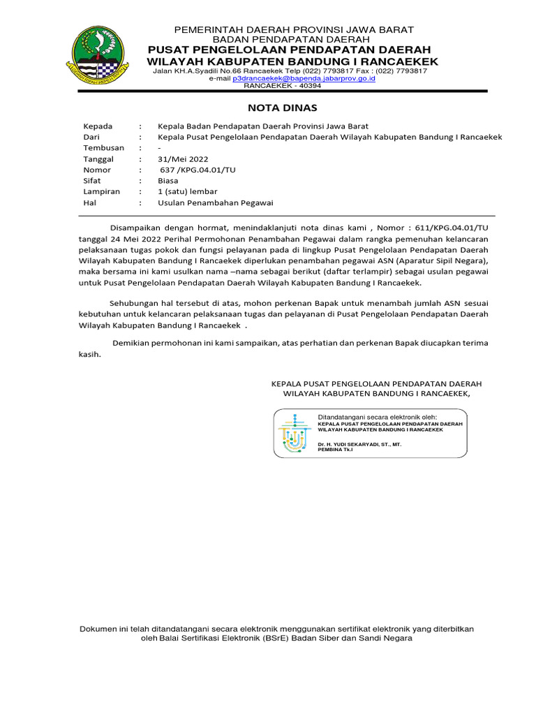 Nota Dinas Usulan Pegawai | PDF